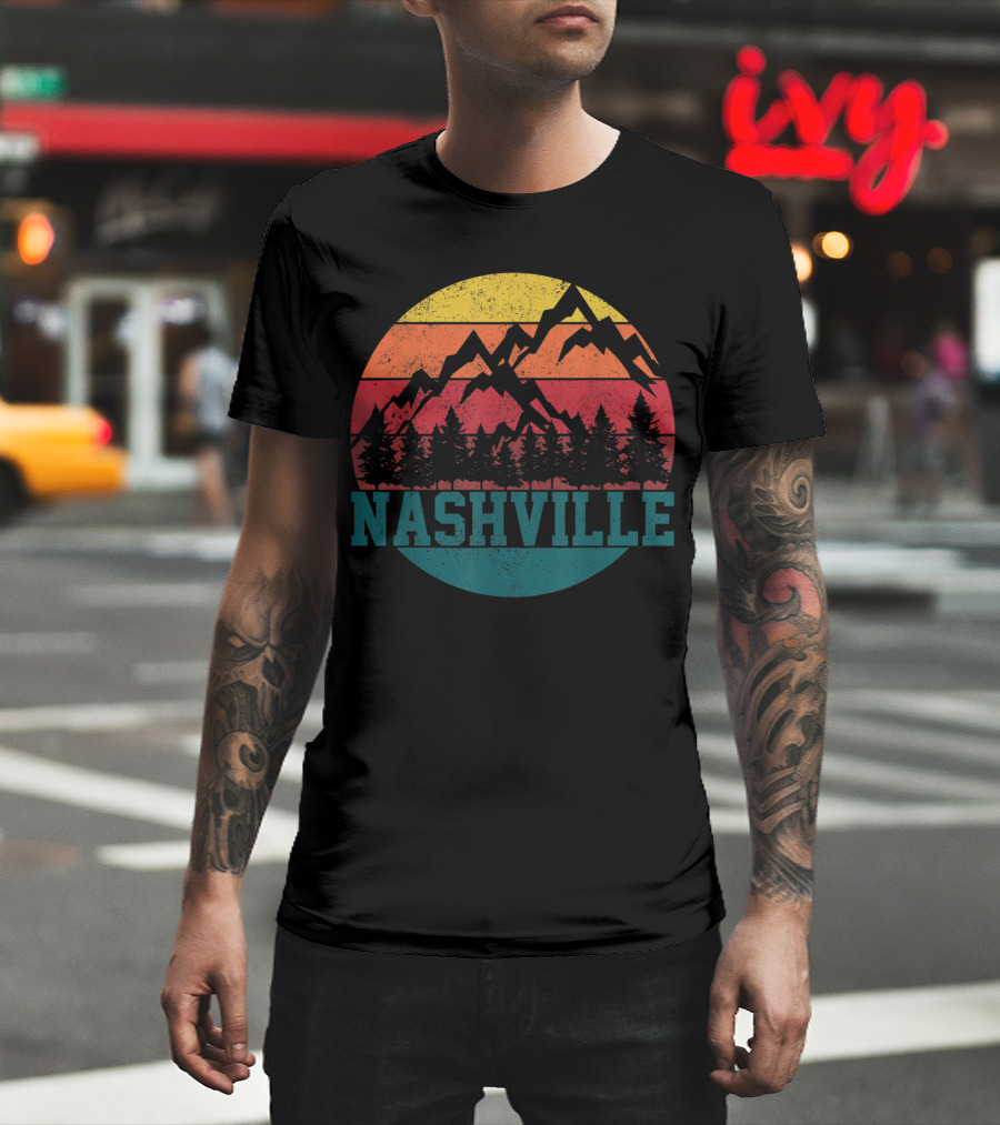 Nashville Vintage Mountains Sunset Forest Tennessee Music T-Shirt