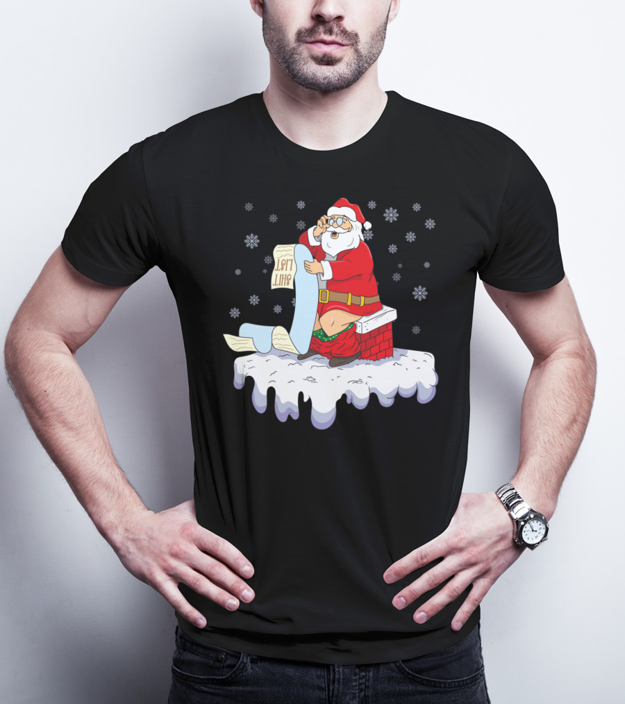 Naughty Santa On The Chimney With Naughty List T-Shirt