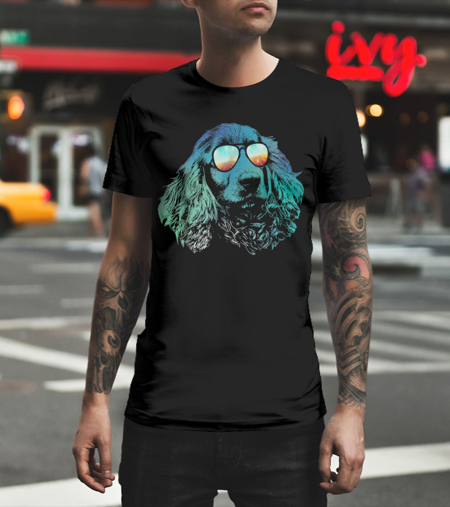 Neon Cocker Spaniel Wearing Vibrant Reflective Sunglasses T-Shirt