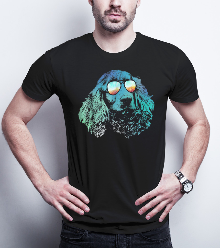 Neon Cocker Spaniel Wearing Vibrant Reflective Sunglasses T-Shirt