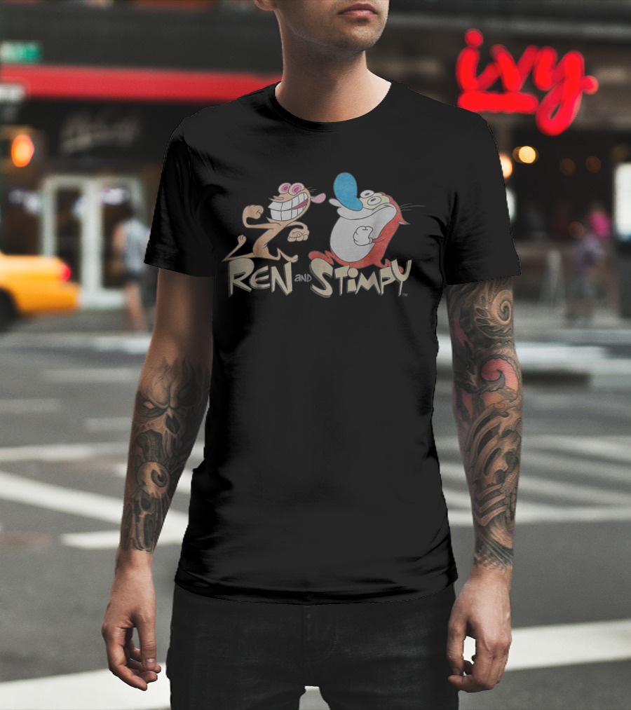 Nickelodeon Ren And Stimpy Running Cartoon Characters T-Shirt
