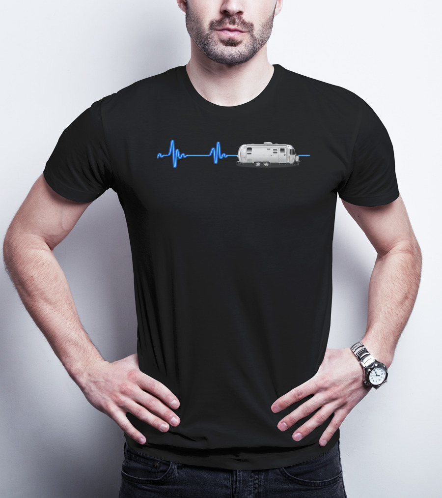 Airstream With Blue Neon Heartbeat T-Shirt