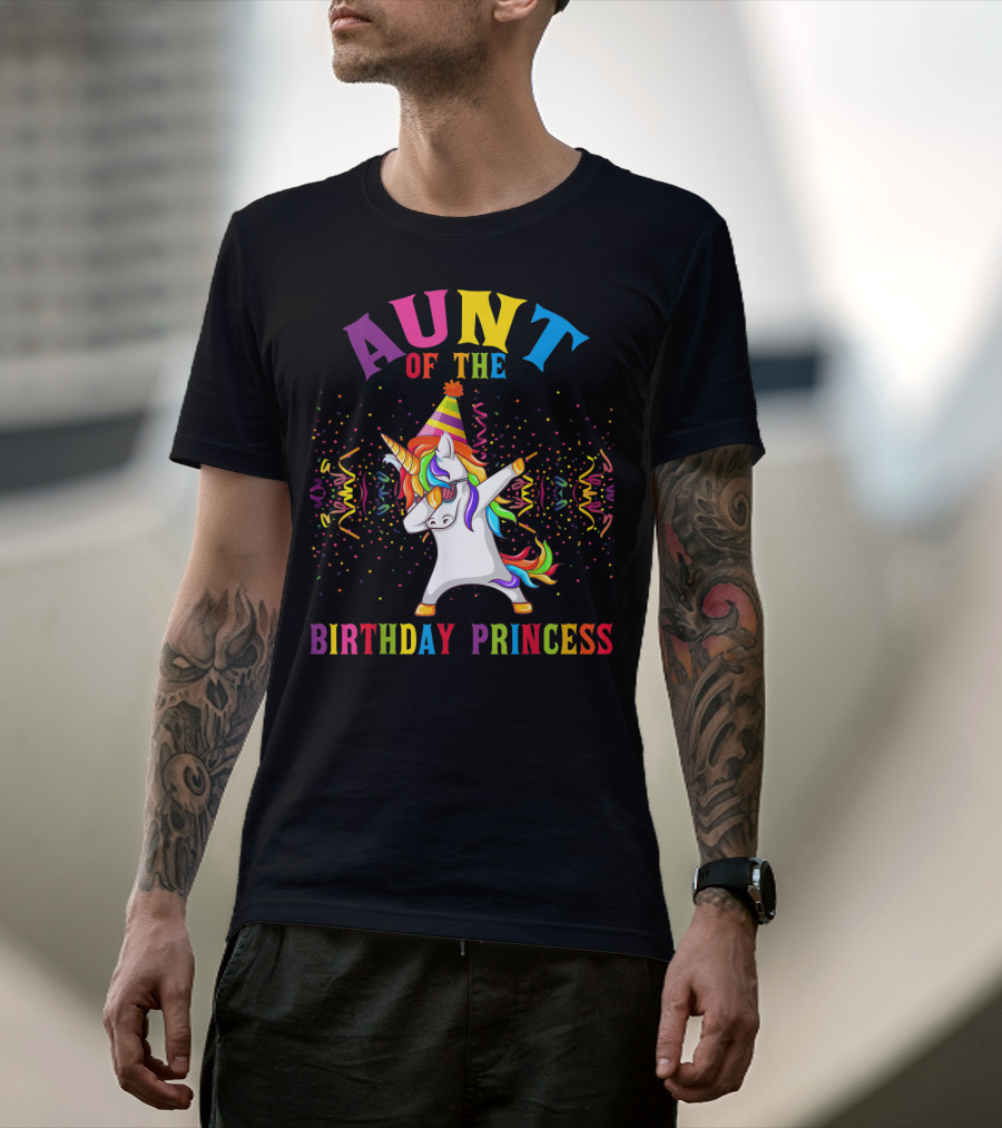 Aunt Of The Birthday Princess Dabbing Unicorn With Party Hat T-Shirt