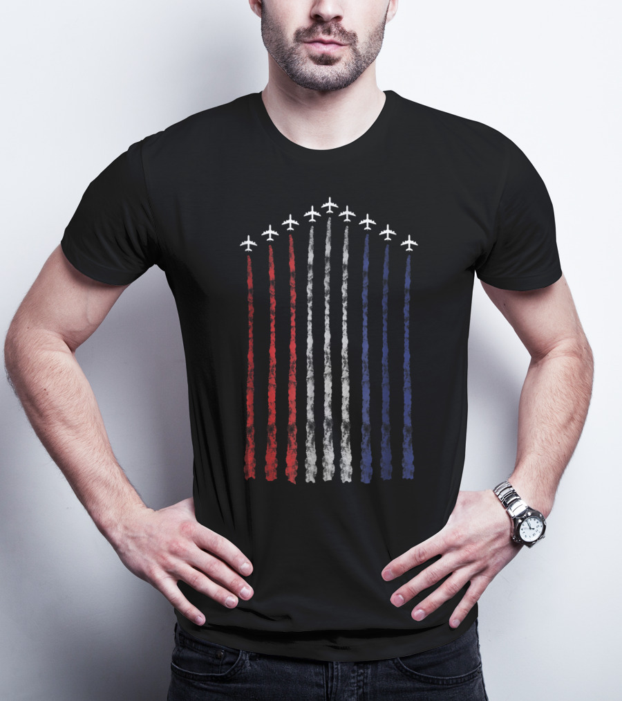 American Flag Fighter Jets Contrails USA Red White Blue T-Shirt