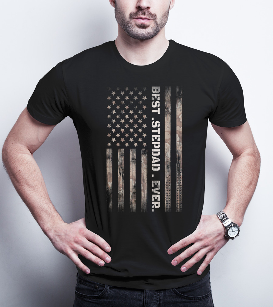 Best Step Dad Ever Vintage American Flag Camo Fath T-Shirt