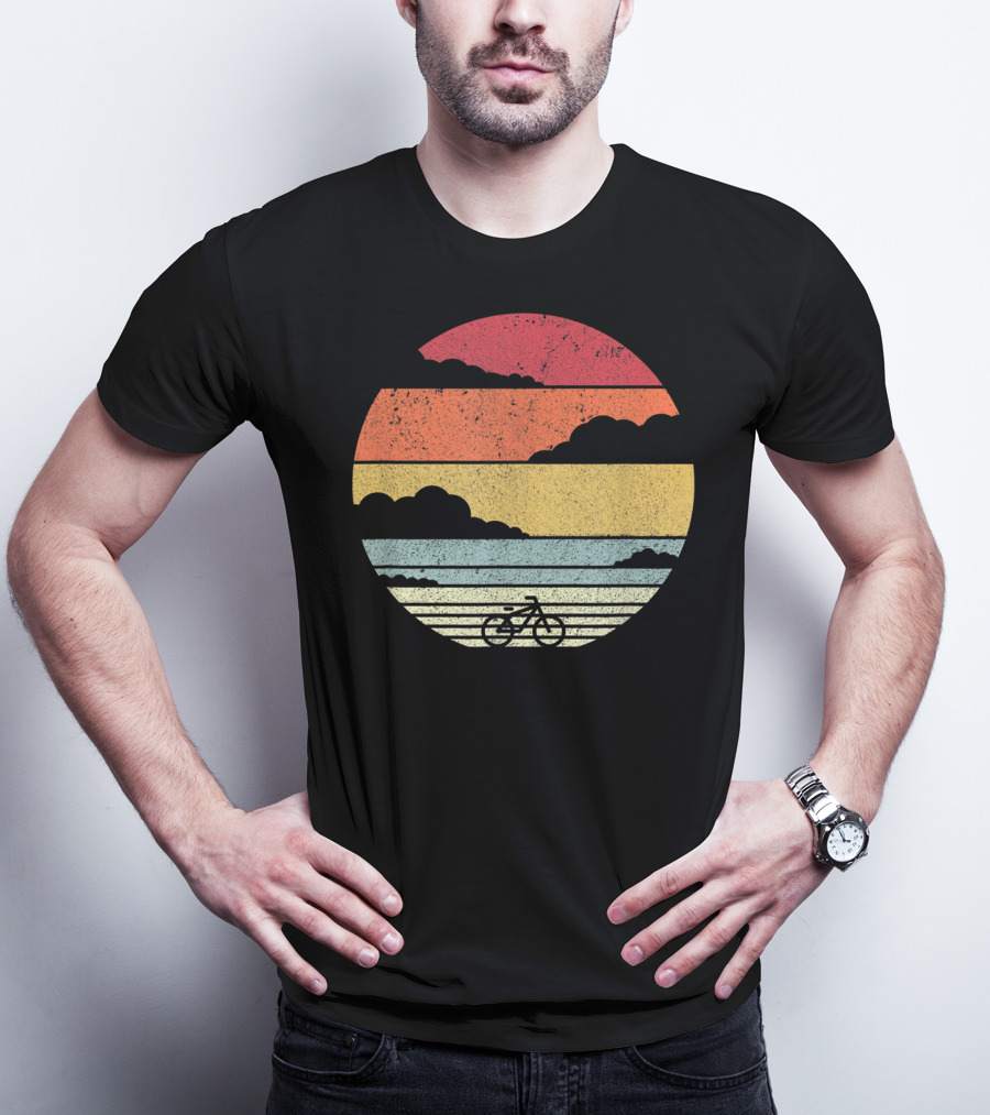 Retro Sunset Bicycle Ride With Stripes T-Shirt
