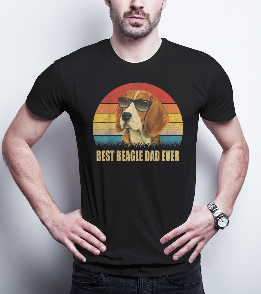 Best Beagle Dad Ever Retro Sunglasses Dog T-Shirt