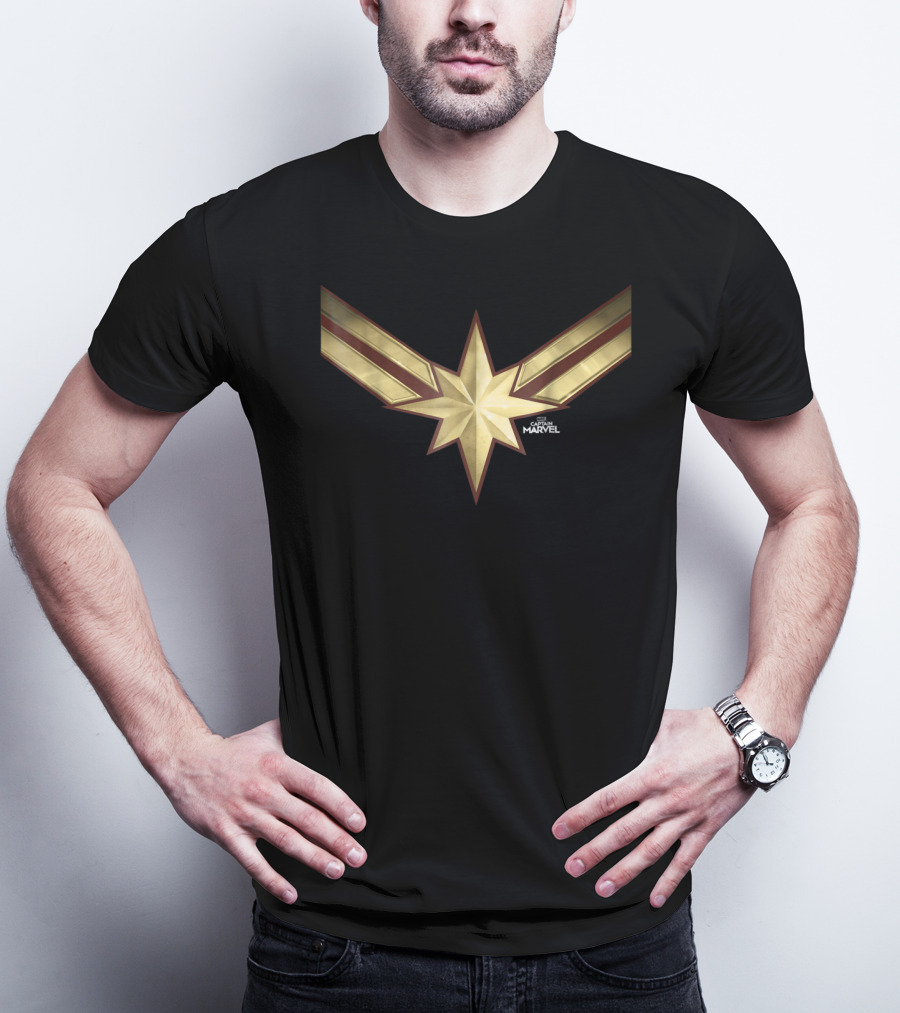 Captain Marvel Star Emblem Gleaming Gold T-Shirt