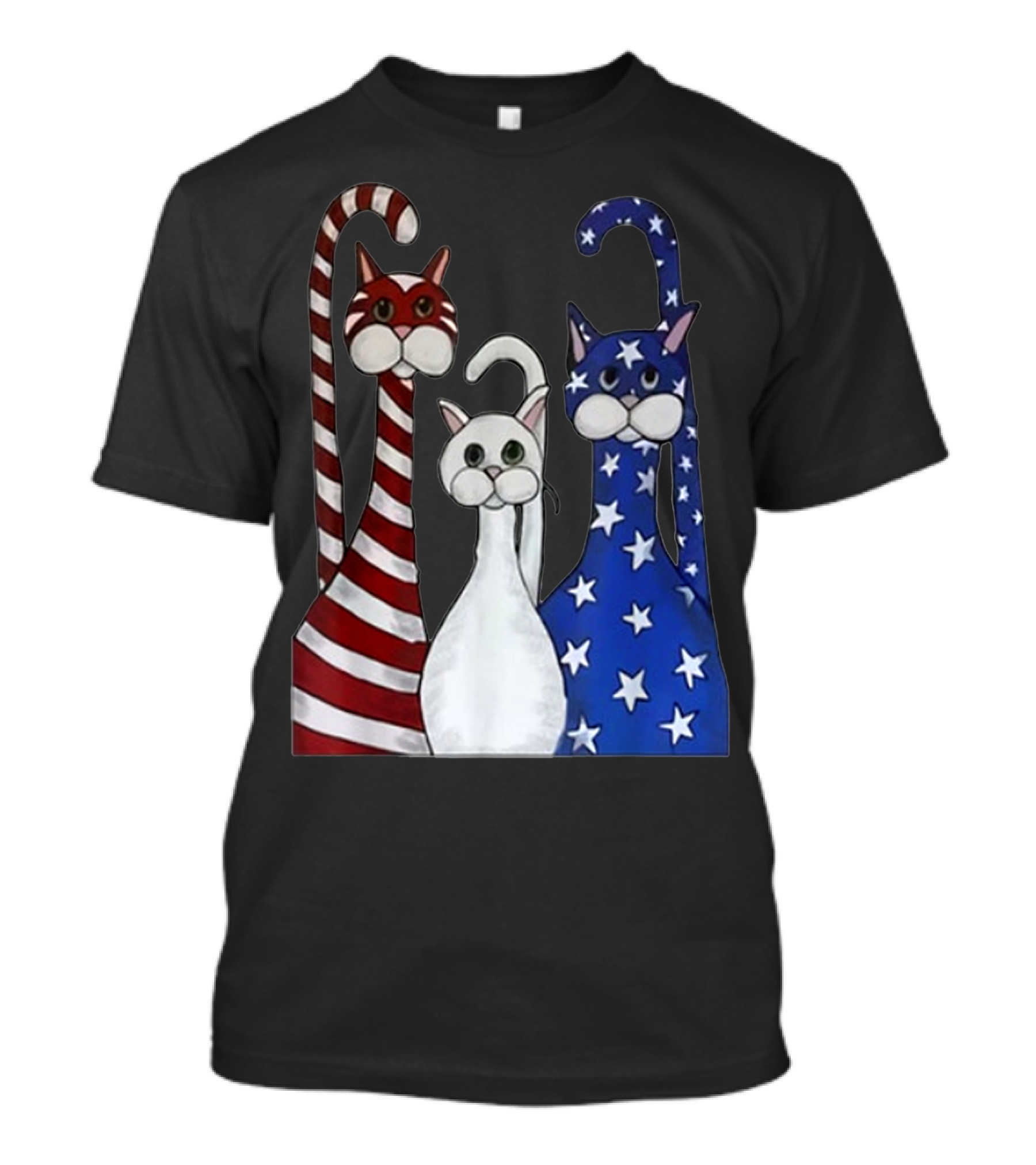 Cat American Flag USA Paws Patriotic Red White Blue Stars Stripes T-Shirt
