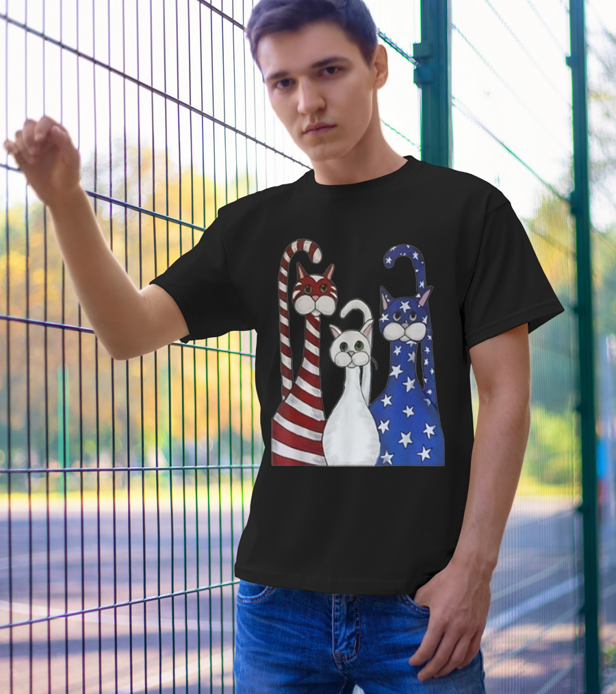 Cat American Flag USA Paws Patriotic Red White Blue Stars Stripes T-Shirt