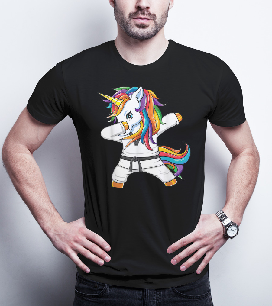 Dabbing Unicorn Karate Taekwondo Kids Girl Rainbow Martial Arts T-Shirt