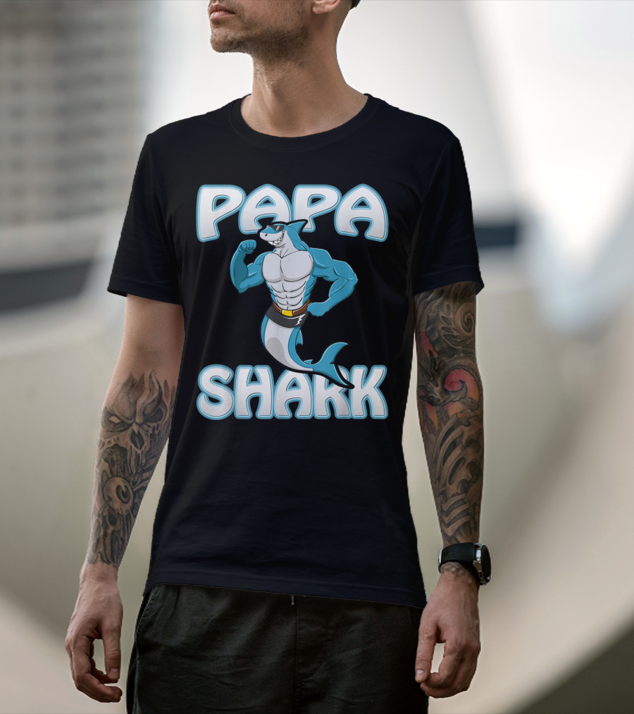 Papa Shark Muscular Gym Dad Father's Day T-Shirt