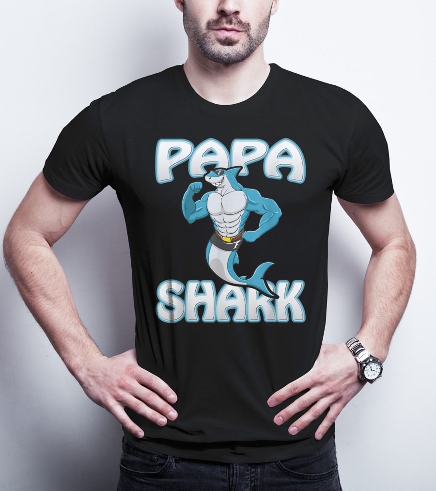 Papa Shark Muscular Gym Dad Father's Day T-Shirt