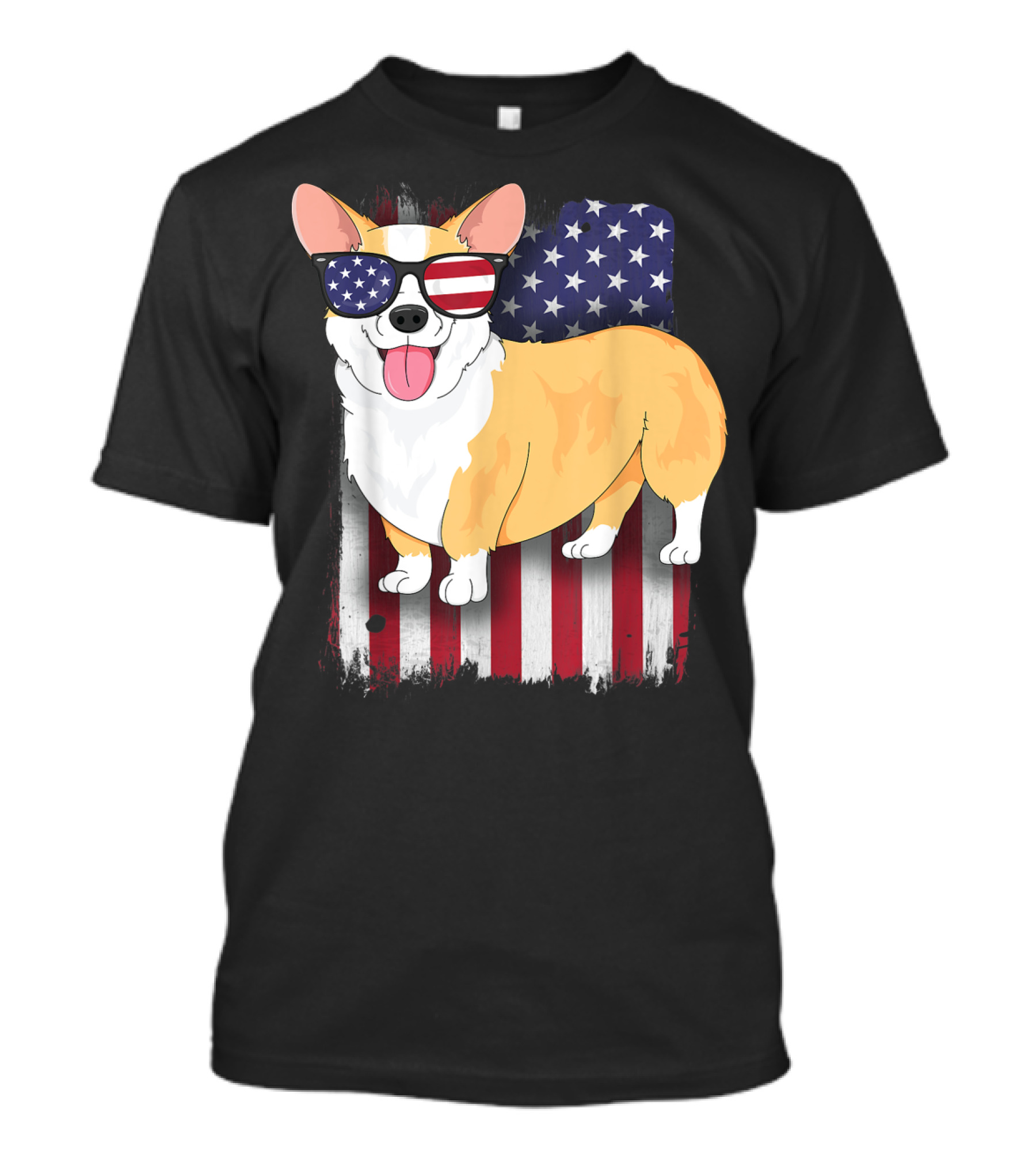 Corgi With Sunglasses American Flag Background T-Shirt