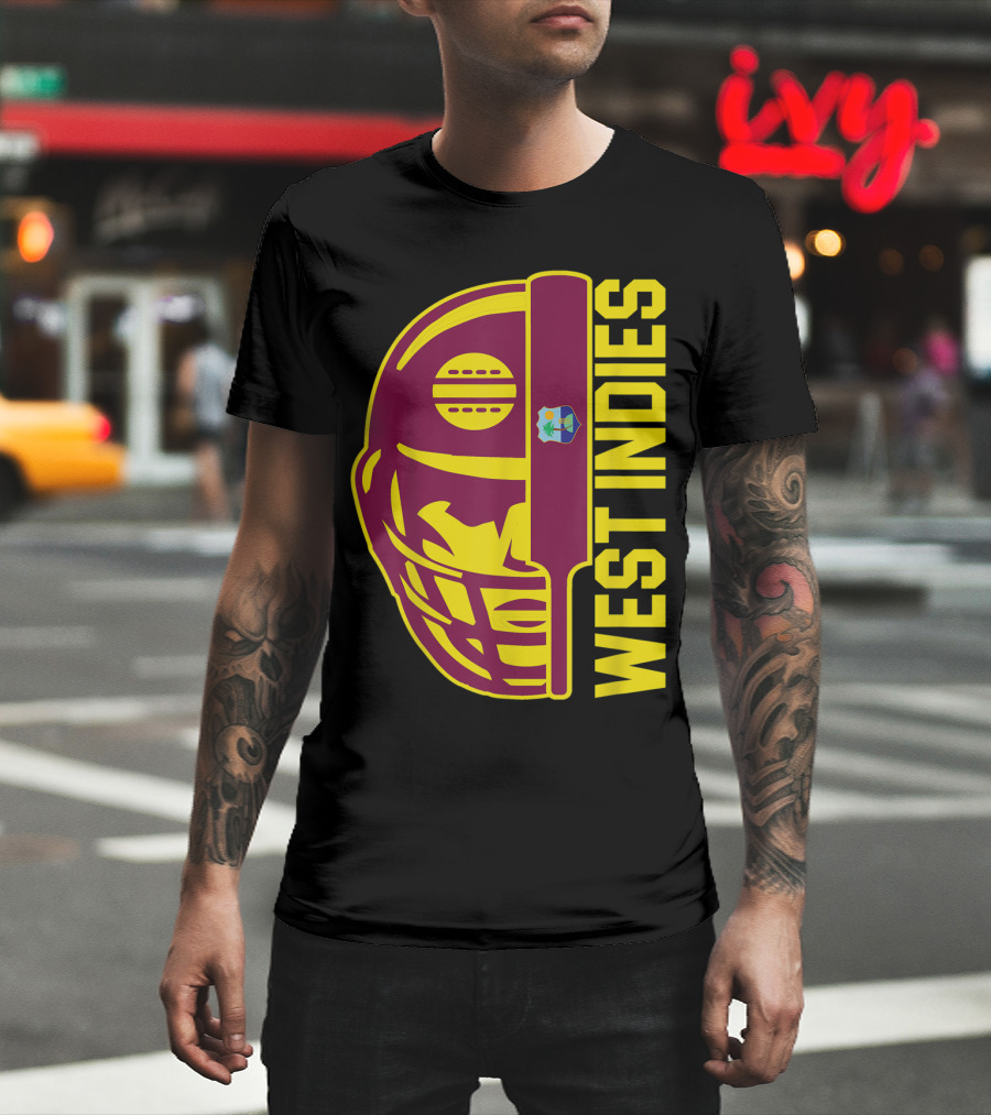 West Indies Cricket Fan Helmet Emblem With Ball And Bat T-Shirt