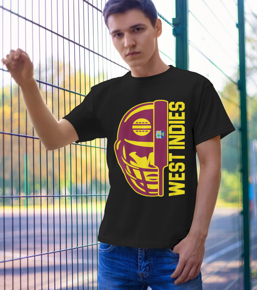 West Indies Cricket Fan Helmet Emblem With Ball And Bat T-Shirt