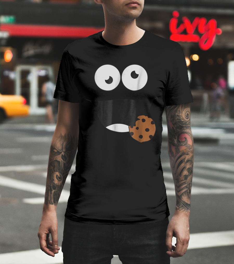 Cute Monster Cookie Funny Face Eating Cookie T-Shirt