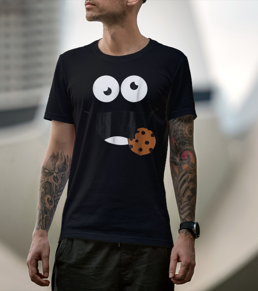 Cute Monster Cookie Funny Face Eating Cookie T-Shirt