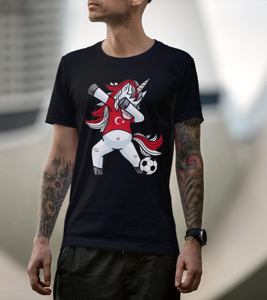 Dabbing Unicorn In Turkish Soccer Outfit With Ball T-Shirt