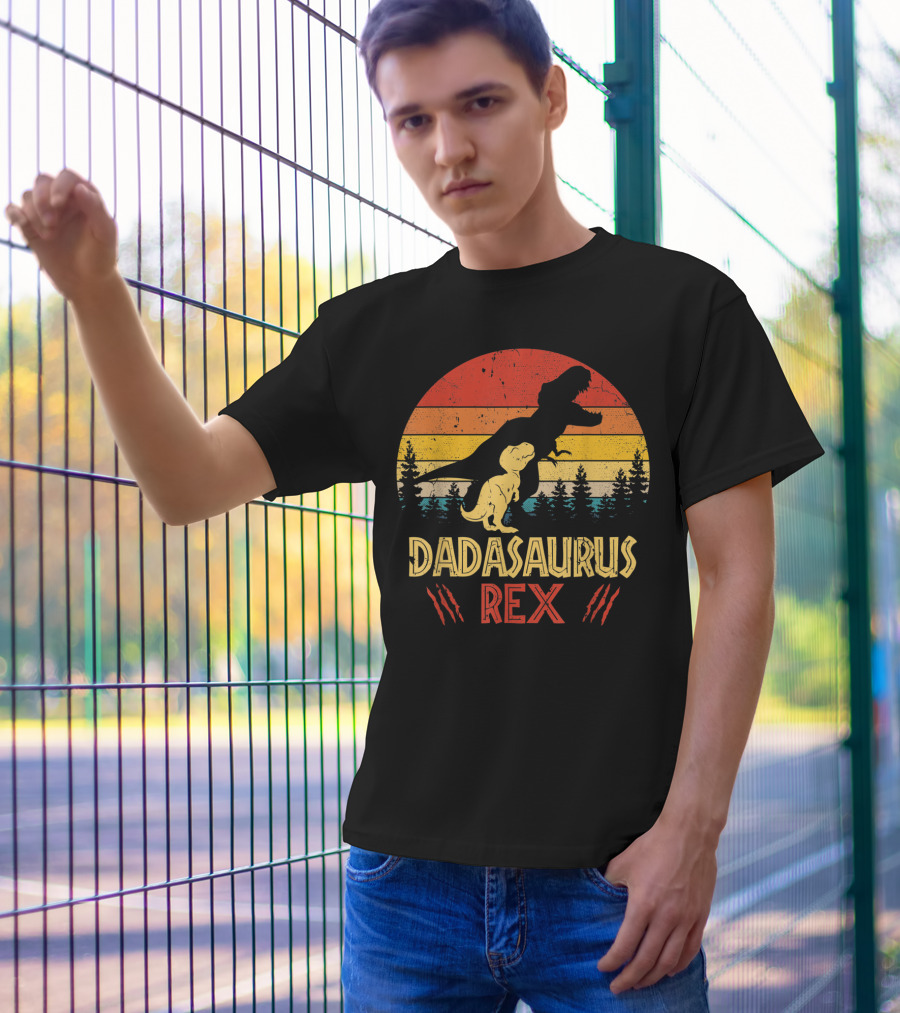 Dadasaurus Rex Dinosaur Retro Sunset Forest T-Shirt