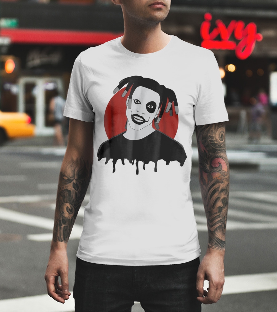 Denzel Curry Smiling Monochrome Portrait With Dreadlocks And Red Circle Background T-Shirt