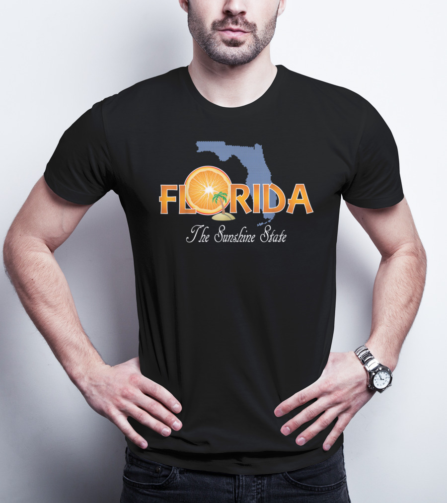 Florida The Sunshine State Orange And Palm Map T-Shirt