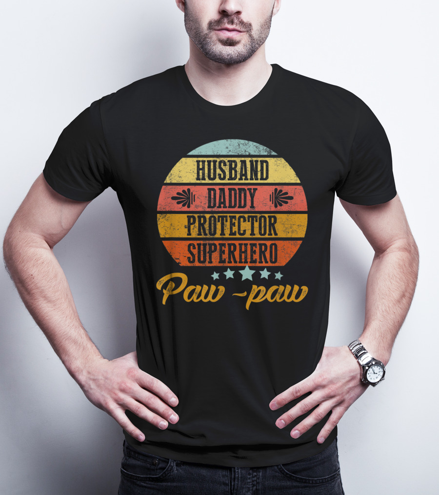 Husband Daddy Protector Superhero Paw-Paw T-Shirt