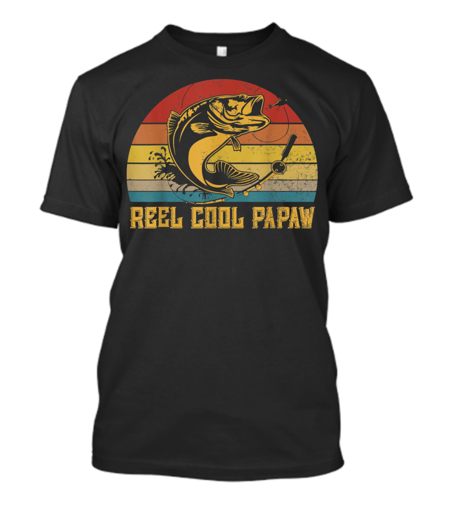 Father's Day Vintage Reel Cool Papaw Fishing Retro Stripes T-Shirt