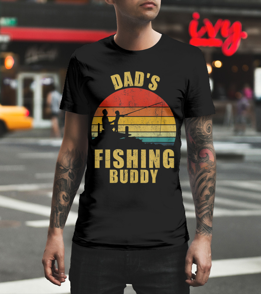 Dad's Fishing Buddy Sunset Retro T-Shirt