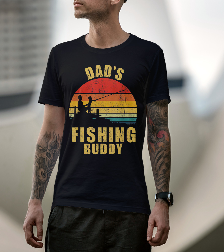 Dad's Fishing Buddy Sunset Retro T-Shirt