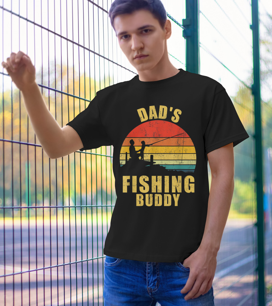 Dad's Fishing Buddy Sunset Retro T-Shirt