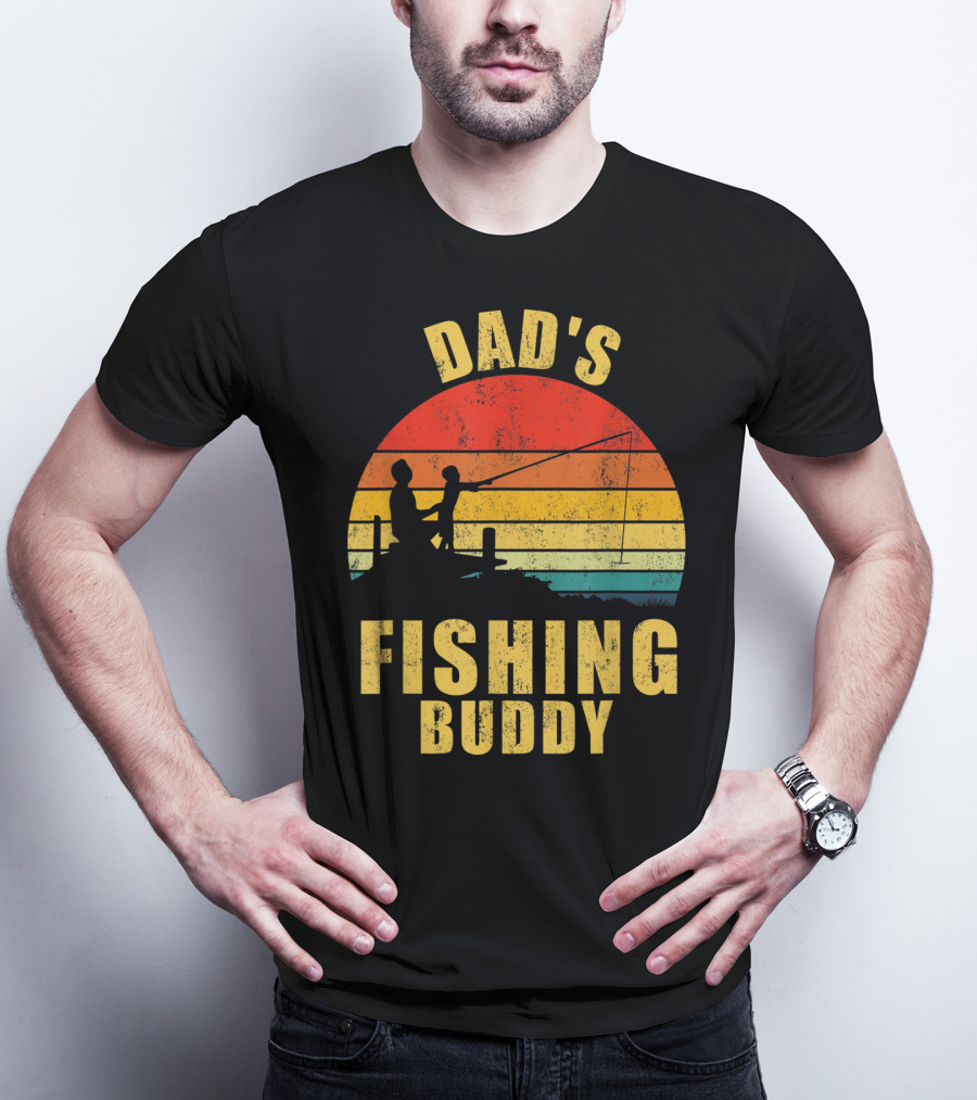 Dad's Fishing Buddy Sunset Retro T-Shirt