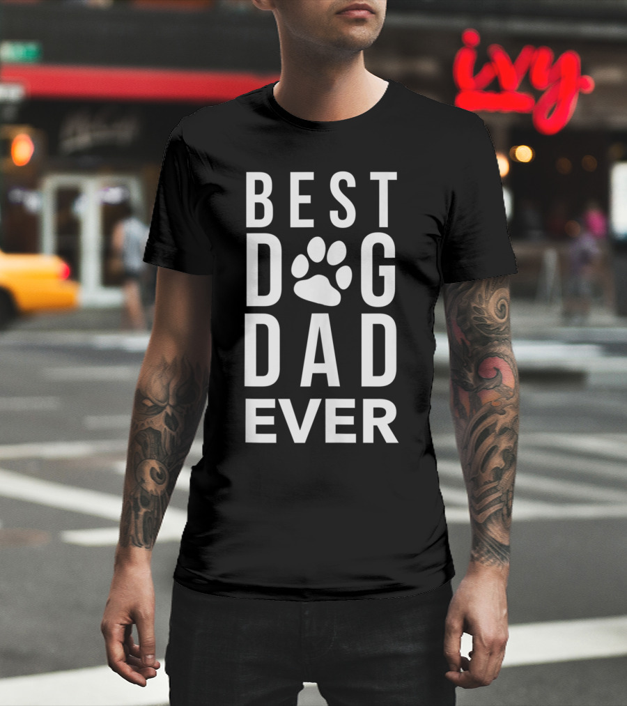 Best Dog Dad Ever Paw Print Funny Dog T-Shirt