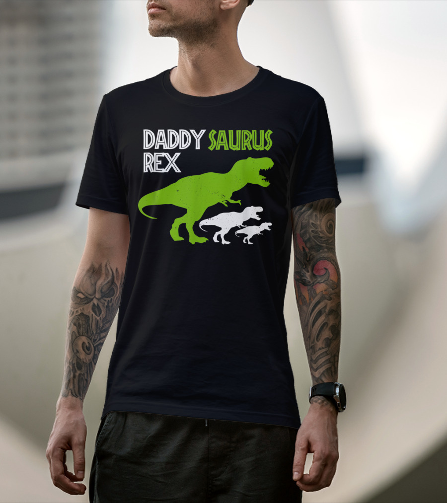 Funny Father's Day Daddysaurus Rex Dinosaur Dad And Kids T-Rex T-Shirt