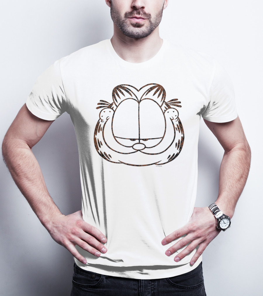 Garfield Smirking Distressed Face Outline T-Shirt