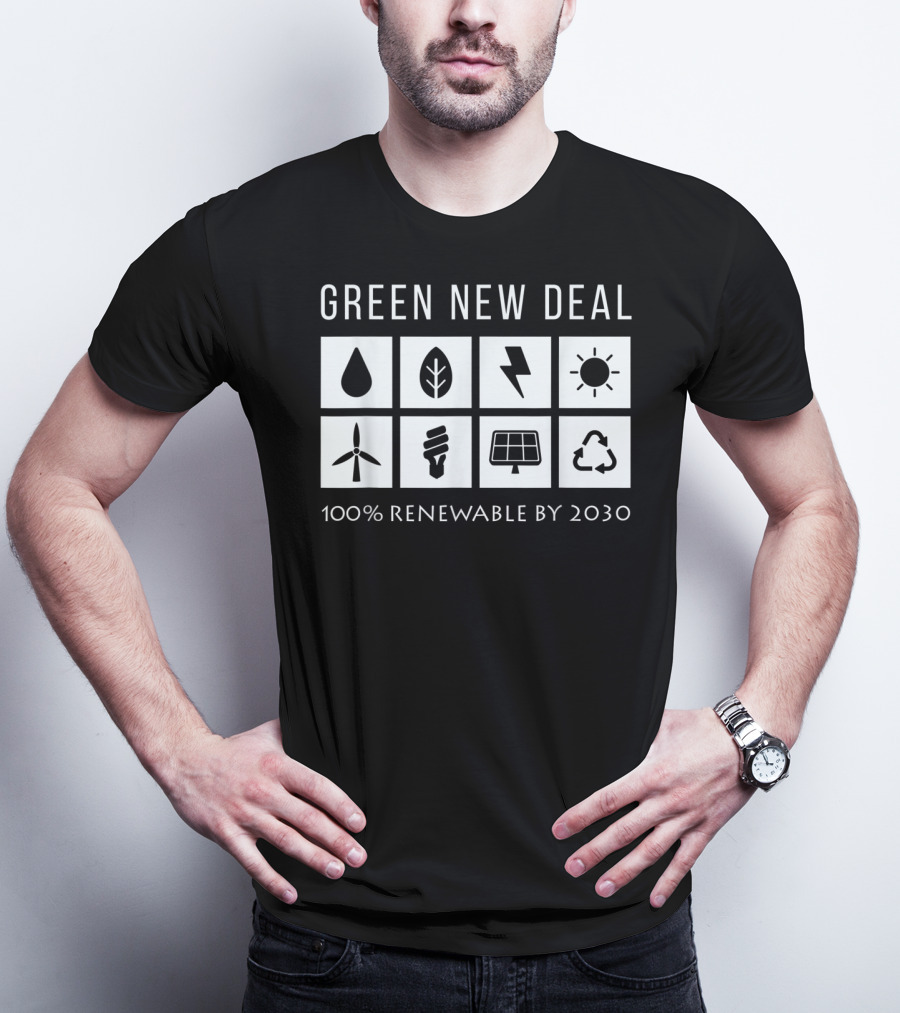 Green New Deal 100% Renewable By 2030 Climate Change Activism Icons T-Shirt