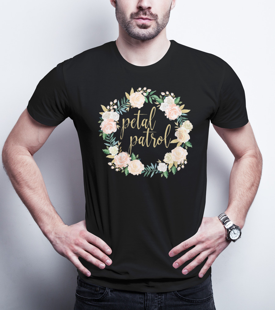 Petal Patrol Pink Blush Floral Wreath Kids Flower Girl T-Shirt