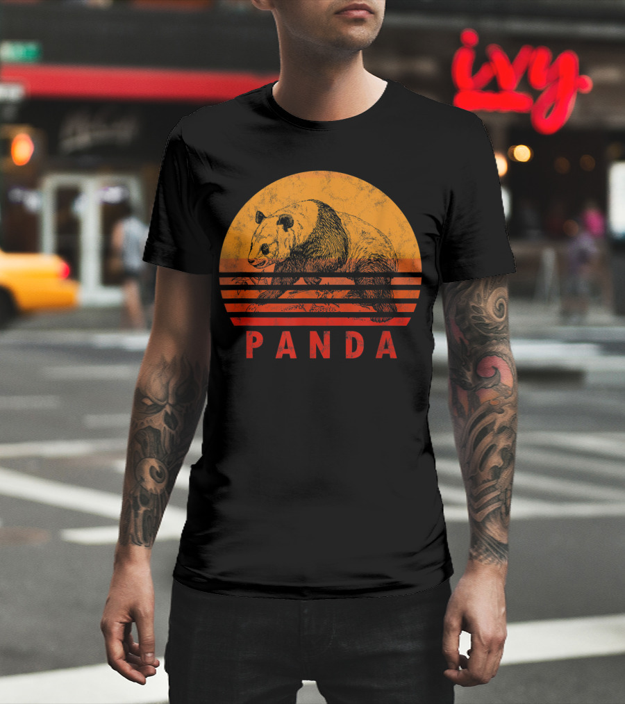 Vintage Panda Bear Sunset Illustration Panda Lover T-Shirt