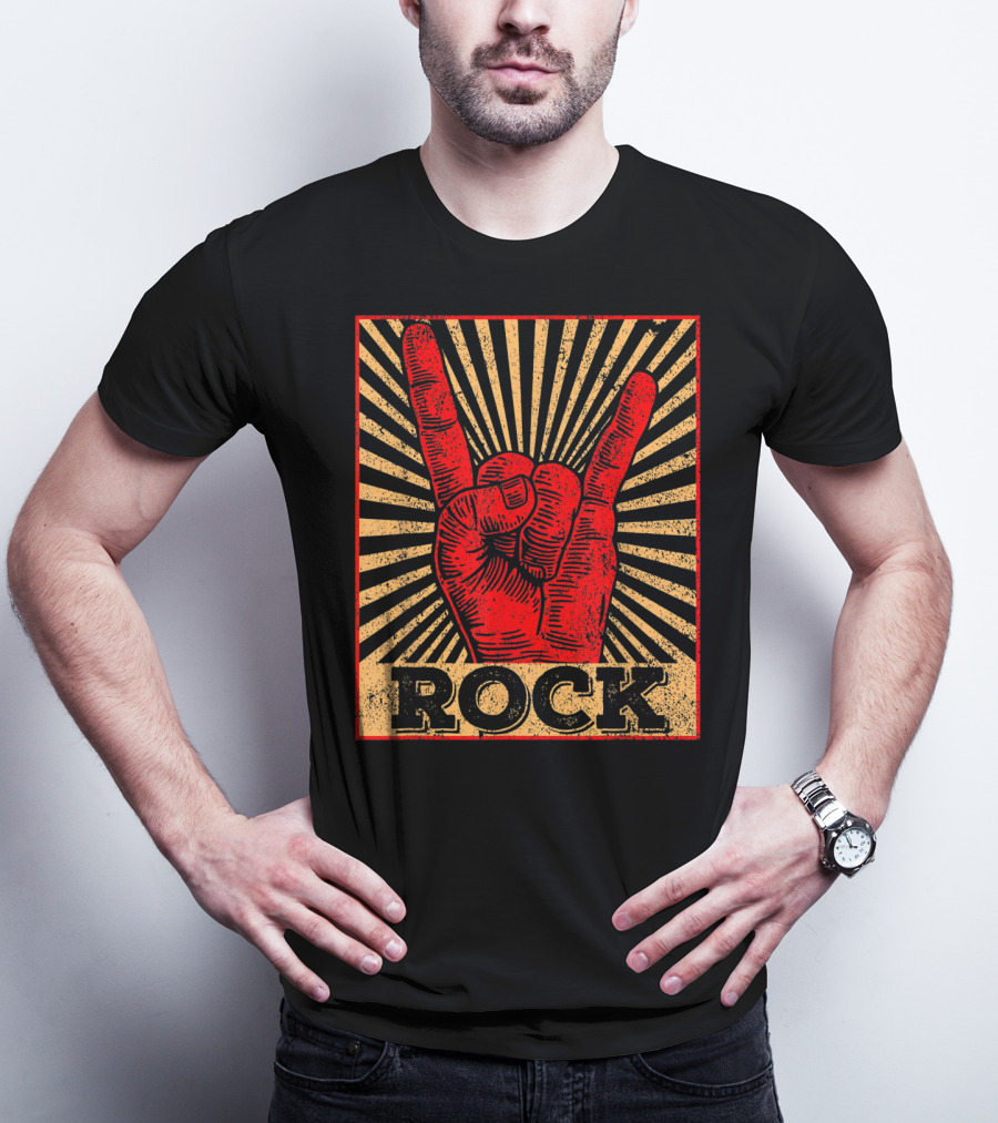 Vintage Rock N Roll Concert Band Hand Gesture Icon With Rock Text T-Shirt