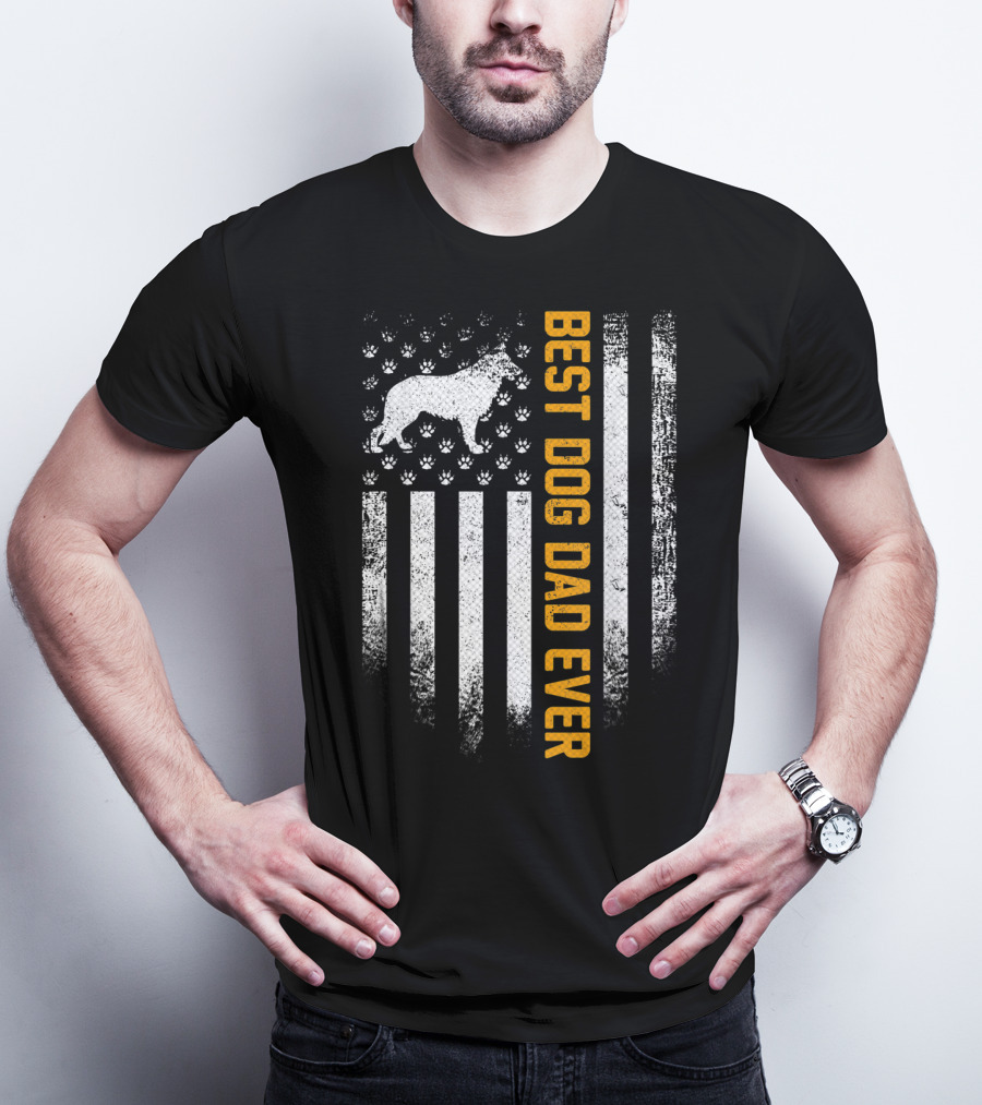 Best Dog Dad Ever Vintage USA German Shepherd Flag T-Shirt