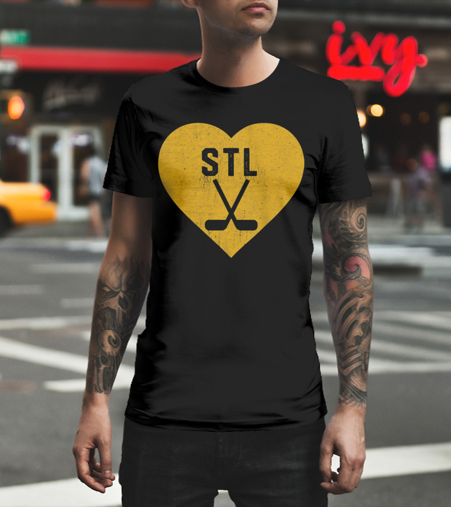 STL Heart With Hockey Sticks St Louis Hockey T-Shirt