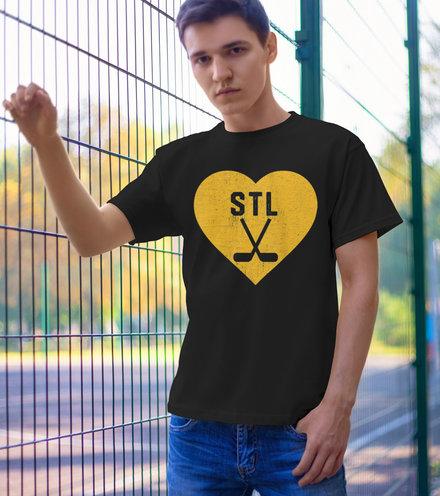 STL Heart With Hockey Sticks St Louis Hockey T-Shirt
