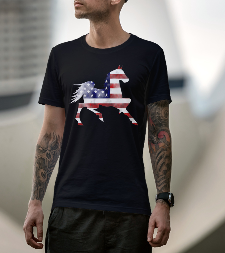 American Flag Horse Silhouette Riding T-Shirt