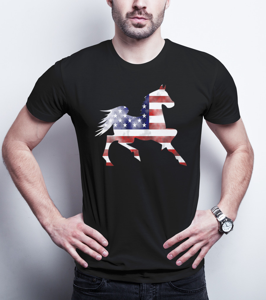 American Flag Horse Silhouette Riding T-Shirt