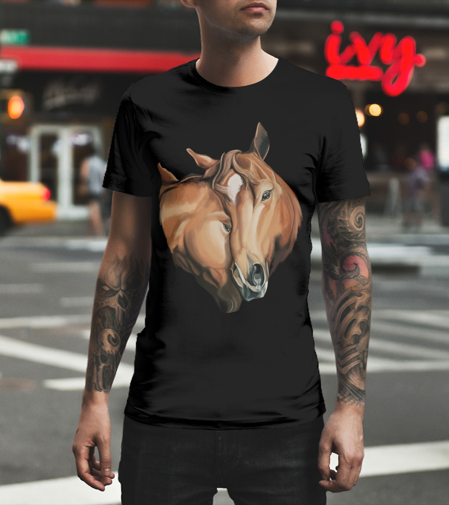 Cute Brown Horses Love Horse Affection T-Shirt