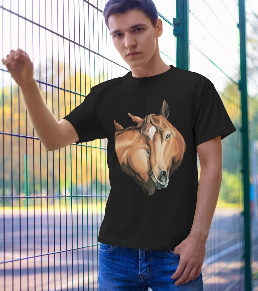 Cute Brown Horses Love Horse Affection T-Shirt