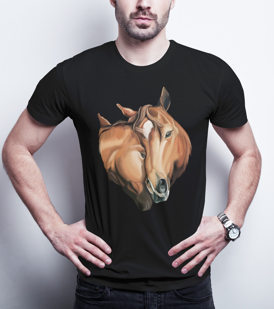 Cute Brown Horses Love Horse Affection T-Shirt