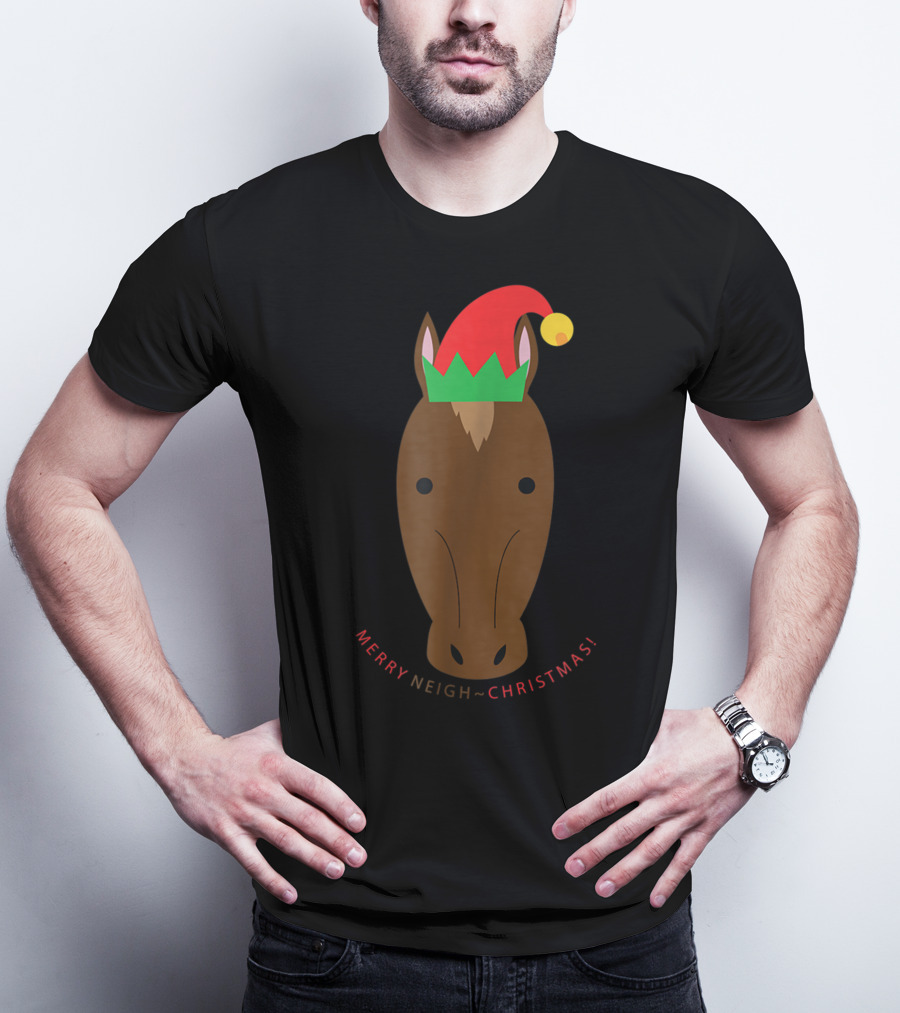 Merry Neigh Christmas Cute Horse Face Character T-Shirt