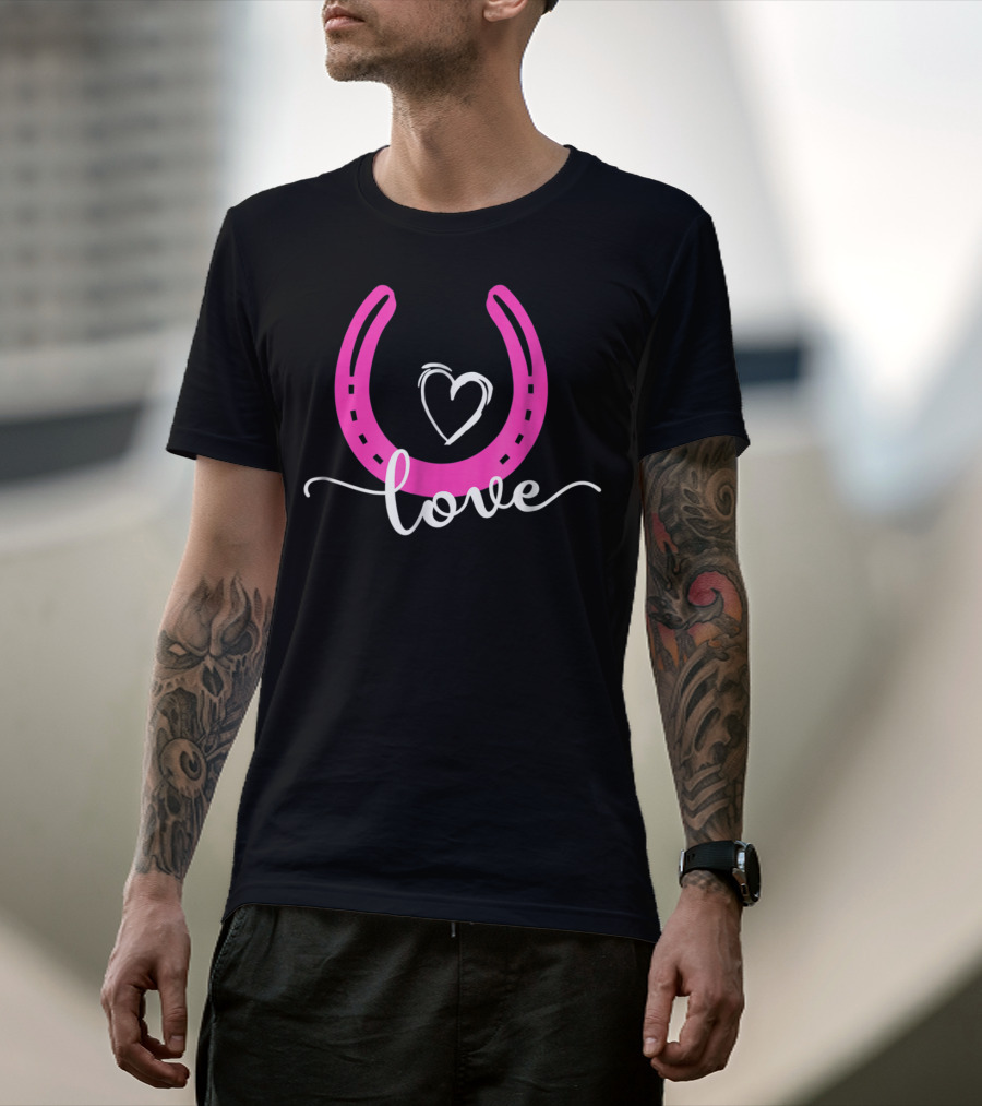 Love Horseshoe Heart Pink Cute Horse T-Shirt