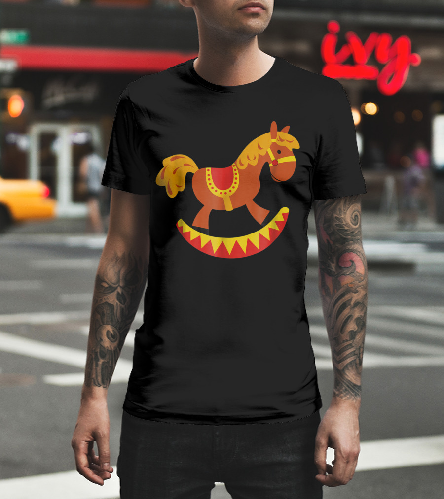 Cute Rocking Horse With Saddle Playful Red And Yellow Toy Pferd T-Shirt